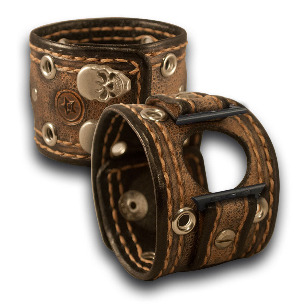 Desert Sand Stressed Apple iWatch Leather Cuff Band with Skull Snaps ...