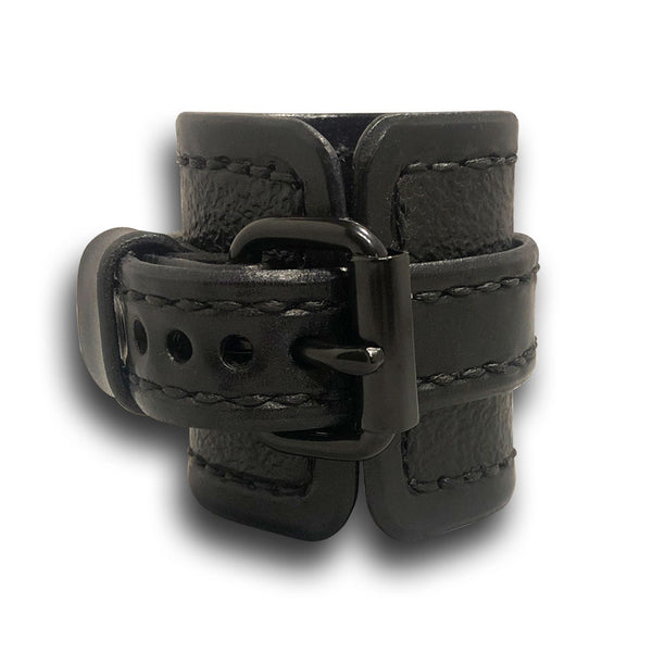 Black Apple Watch Leather Cuff Watch Band with Black Buckle - Rockstar ...