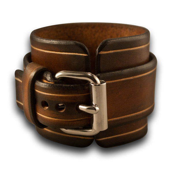 Timber Brown Stressed Leather Cuff Watch with Stainless Buckle ...