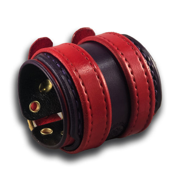 Red & Purple Leather Double Strap Layered Wristband with Double Buckle ...
