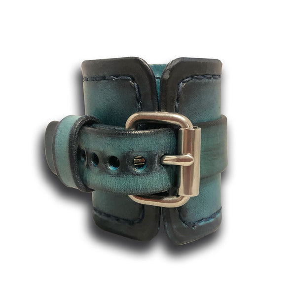 Turquoise Leather Cuff Watch with Stainless 42mm - Rockstar Leatherworks™