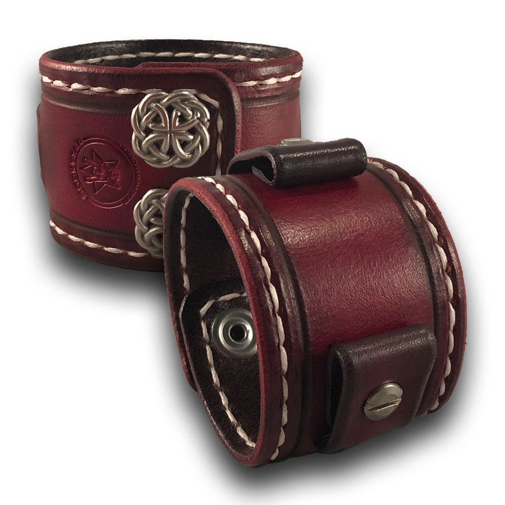 Bordeaux Stressed Leather Cuff Watch Band with Stitching - Rockstar ...