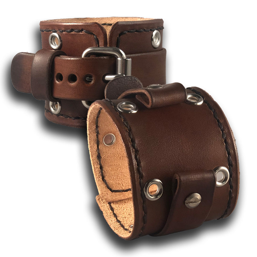 Bison Brown Stitched Leather Cuff Watch Band by Rockstar Leatherworks ...