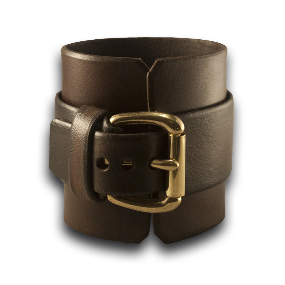 Dark Brown Leather Cuff Watch with Brass Buckle - Rockstar Leatherworks™