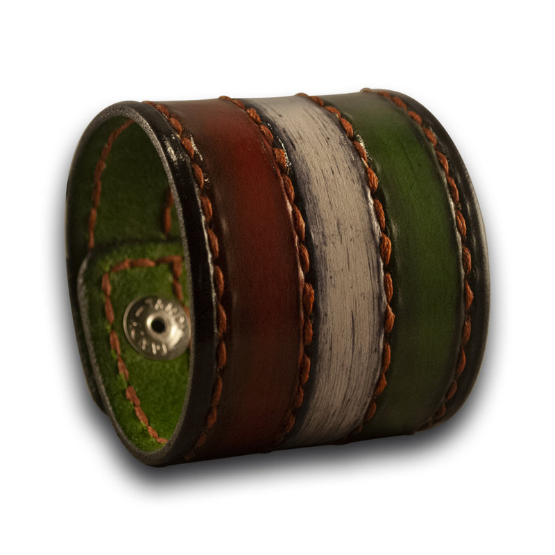 Irish Flag Leather Cuff Wristband with Rust Stitching - Rockstar ...