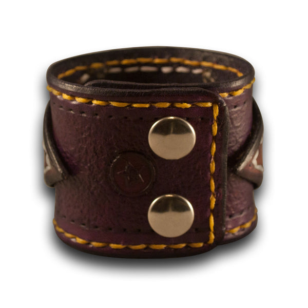 Purple & Yellow Leather Cuff Wristband w/ Purple Inlay & Snaps ...