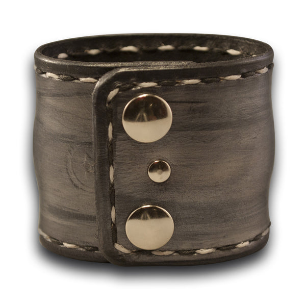 Silver and Black Wide Leather Cuff Watch with Stainless Snaps ...