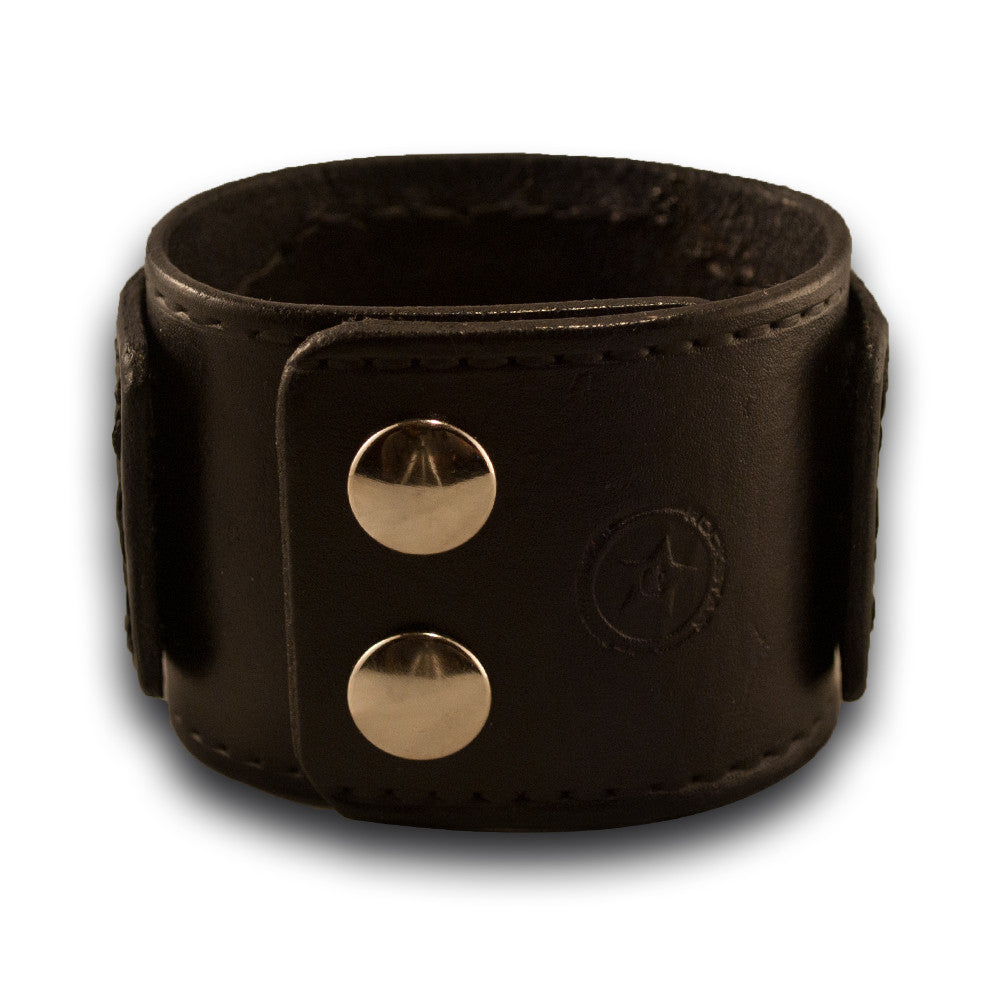 Black Layered Leather Cuff Watch with Stainless Snaps - Rockstar ...