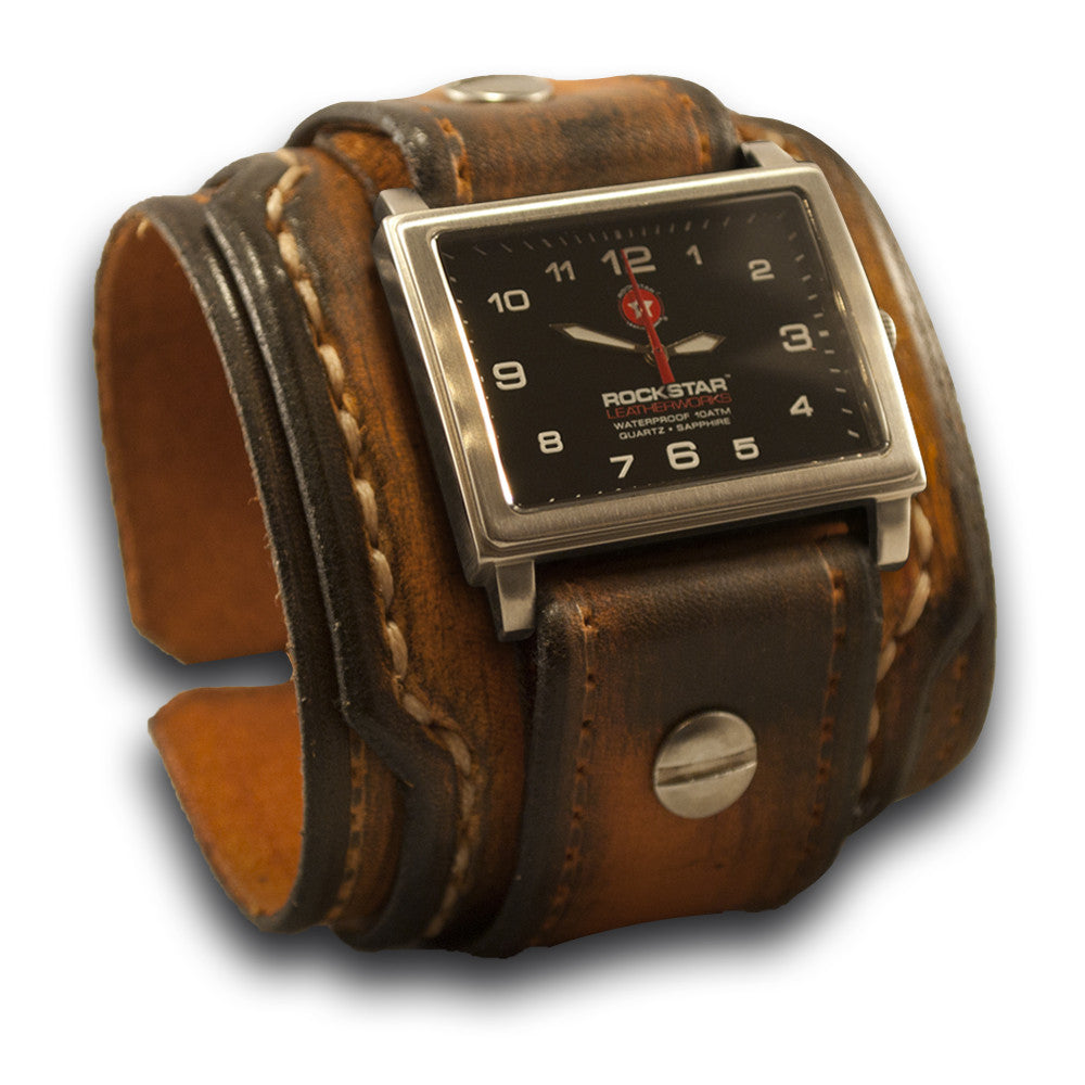 Range Tan Layered Leather Cuff Watch with 42mm Stainless - Rockstar ...