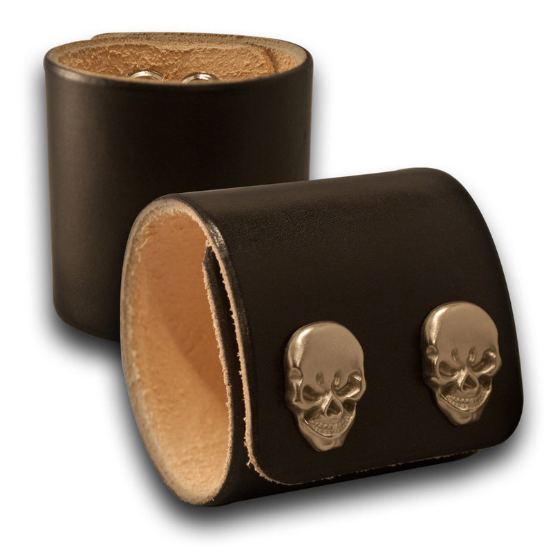 Black Leather Cuff Wristband with Skull Snaps - Rockstar Leatherworks™